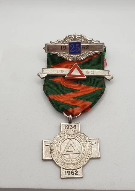 SILVER HM VINTAGE Safe Driving 25 Years Award Ribbon & 2 Bars ( 1 is HM ...