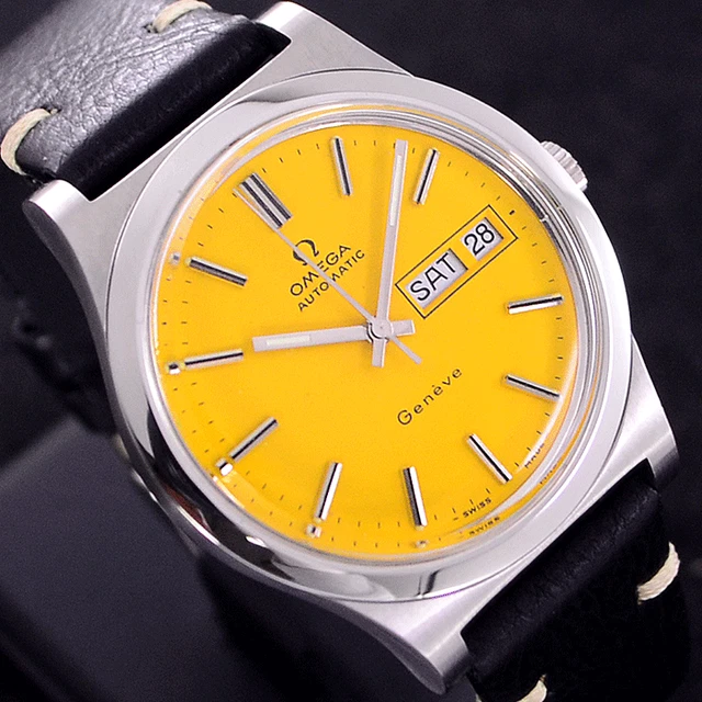 VINTAGE OMEGA GENEVE Automatic Yellow Dial Day&Date Dress Men's Watch £ ...