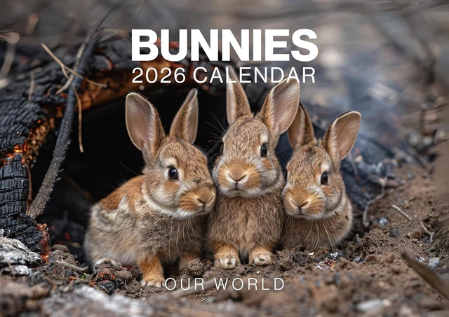 RABBITS CALENDAR 2026, Cute Bunny Wall Calendar 2026. Large 12 Month ...