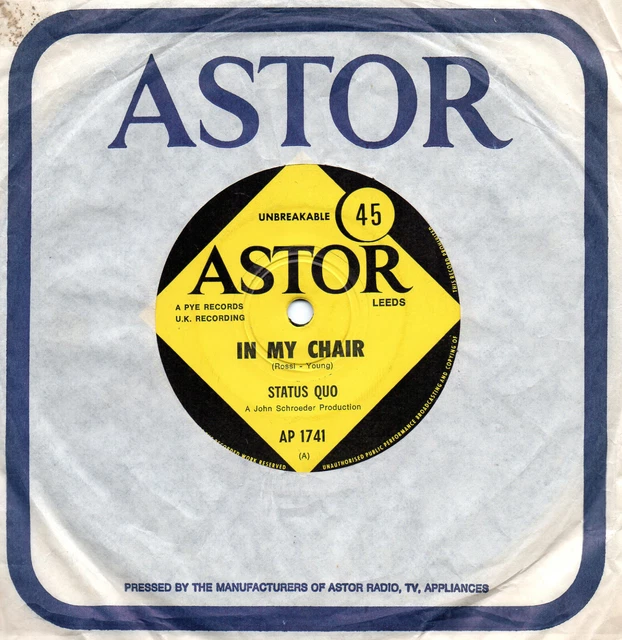 STATUS QUO IN MY CHAIR Australian 1970 ASTOR Records RARE 7" SINGLE EUR ...