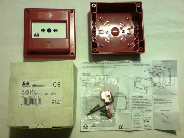 FIRE ALARM WEATHERPROOF Manual Break Glass Call Point Menvier MBG917 ...