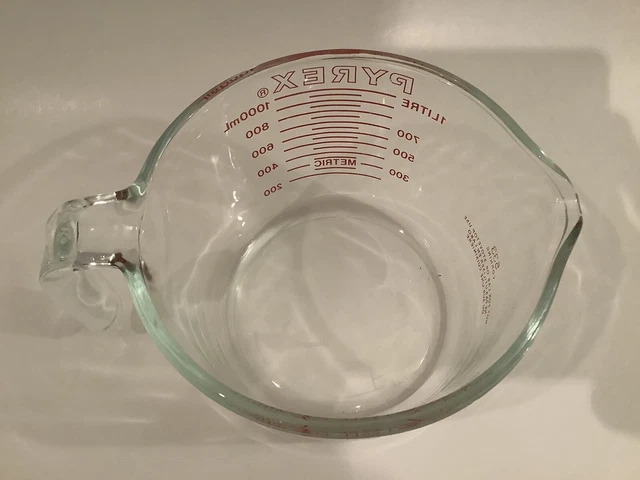 VINTAGE PYREX 1 Quart 4 Cup Glass Measuring Bowl Clear & Red $9.31 ...