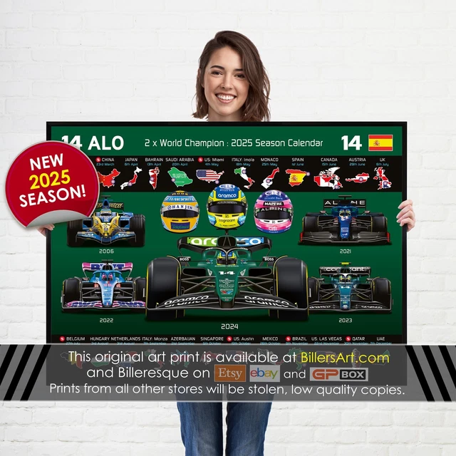 FORMULA 1 2025 Fernando Alonso Detailed Season Dates Wall Calendar F1 ...