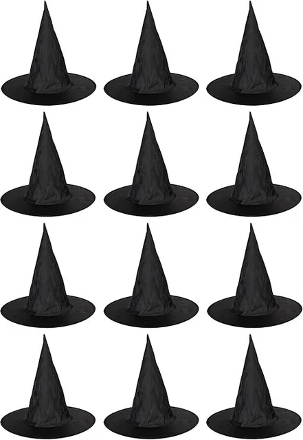 12 X ADULT Black Witches Wicked Witch Hat Pointed Halloween Fancy Dress ...