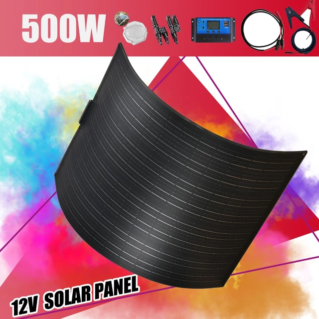 12V 500W BLACK Solar Panel Mono Flexible Battery Caravan Camping ...