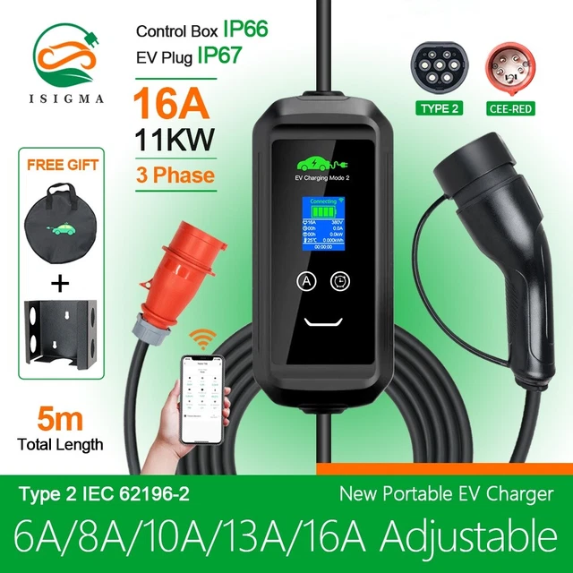 TYP 2 11KW EV CEE Ladegerät 16A Ladekabel Elektroauto 3 Phase PHEV Wallbox 5m EUR 184,99 ...