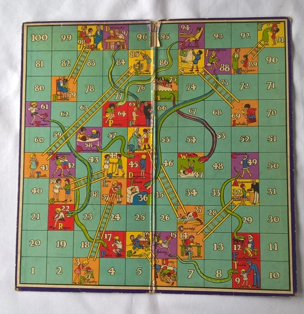 VINTAGE ANTIQUE BOARD Game Snakes & Ladders Original Box £9.99 ...