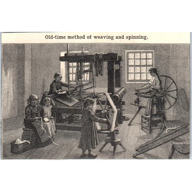 OLD-TIME METHOD OF Weaving and Spinning 1901 Engraving AF2-P2 £26.12 ...