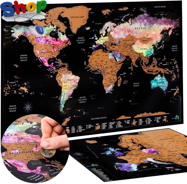 SCRATCHABLE WORLD MAP + Bonus Europe Map, Detailed Poster, Watercolour ...