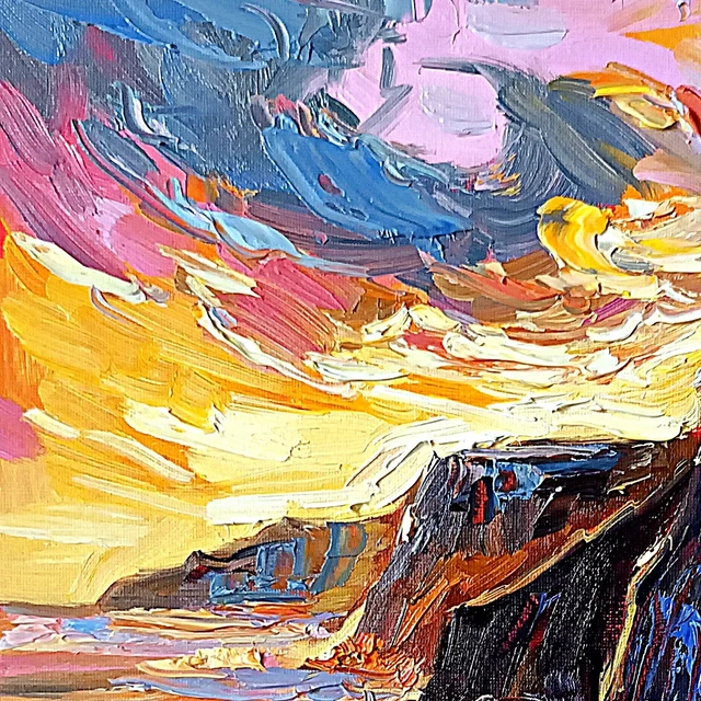 SUNSET SEASCAPE OIL Painting – Original Contemporary Coastal Art £44.50 ...