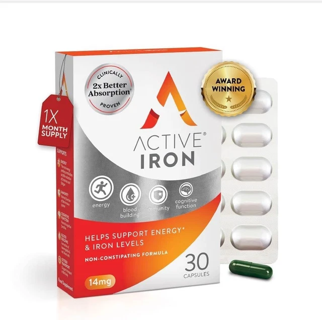 ACTIVE IRON SUPPLEMENT Non- Constipating 14 Mg - 30 Capsules £13.46 ...