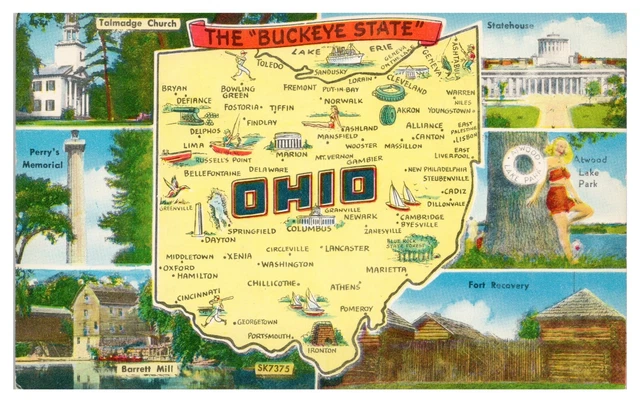 VINTAGE OHIO STATE Map Postcard c1961 Multi View Chrome $4.65 - PicClick