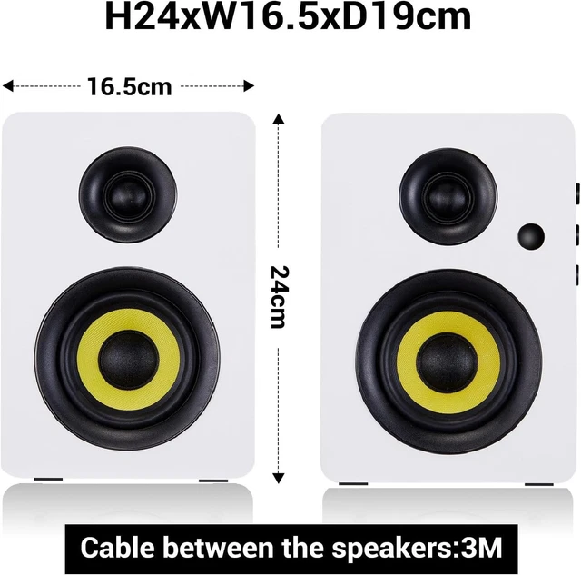 80W WHITE BLUETOOTH 5.4 HiFi Bookshelf Speakers Studio Monitor USB DAC ...