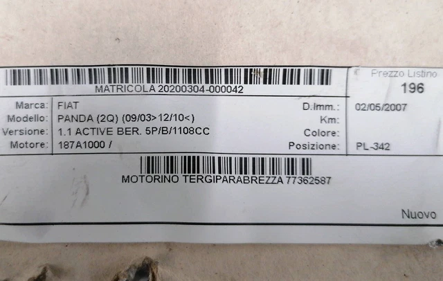 46804522 MOTEUR ESSUIE-GLACE av pour FIAT PANDA VAN (0X) 1.2 2003-2010 ...