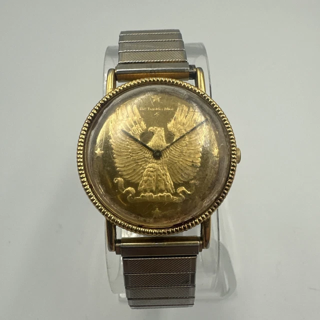 THE FRANKLIN MINT Eagle Coin Watch Gold Tone 32mm .925 STERLING DIAL ...