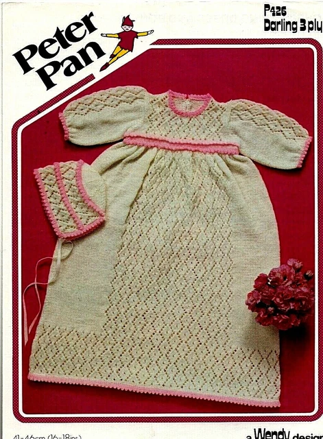 WENDY PETER PAN Darling 3 ply KNITTING PATTERN, Baby Girls Christening ...