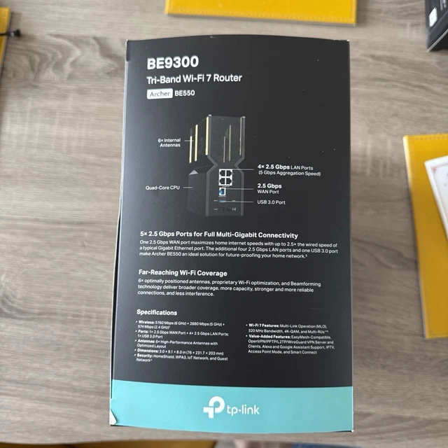 TP-LINK (ARCHER BE550) BE9300 Tri-Band Wi-Fi 7 Router MLO 5x2.5GHz LAN ...