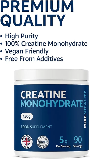 PURE VITALITY | Creatine Monohydrate Powder - 450g - Easy Dissolve ...