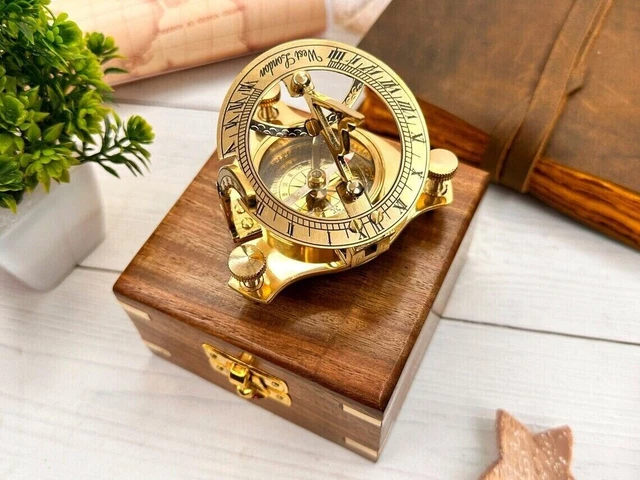BRASS SUNDIAL COMPASS: A Timeless Treasure, With Nautical Anchor Wooden ...