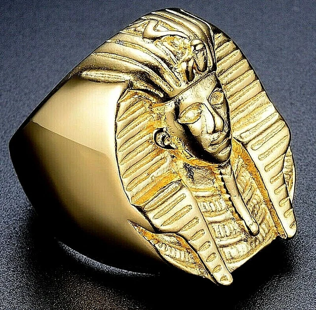 EGYPTIAN PHARAOH GOLD Ring King Tutankhamun Mask Tomb Chunky Old ...