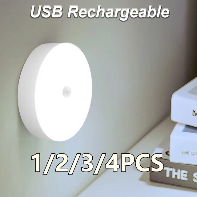 1/2/3/4PCS MOTION SENSOR Light Led USB Rechargeable PIR Cabinet Stair ...