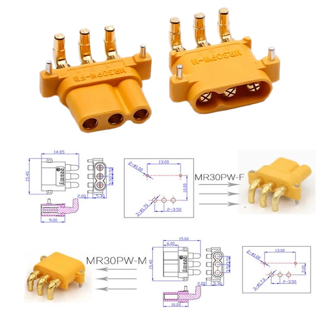 10 PAAR MR30PW 3Pin Stecker Buchse Multirotor Motor ESC Goldstecker 90 ...