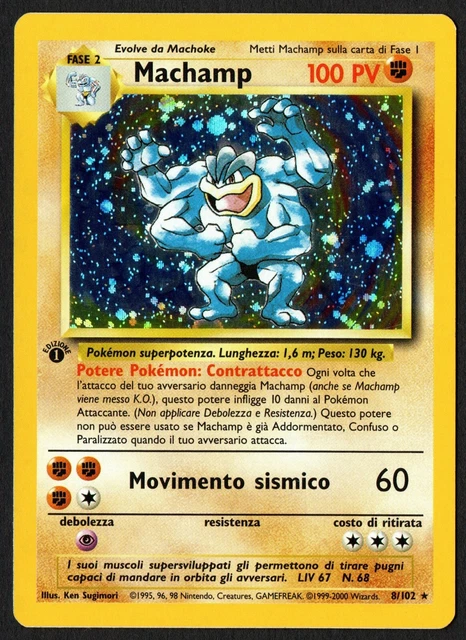 CARTA POKEMON MACHAMP 8/102 Set Base Edizione ITA Rara Holo Wotc Foil ...