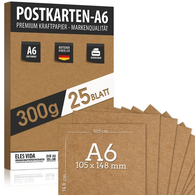 CARTOLINE VUOTE DA personalizzare Carta kraft 25 fogli DIN A6 Set 300 g ...