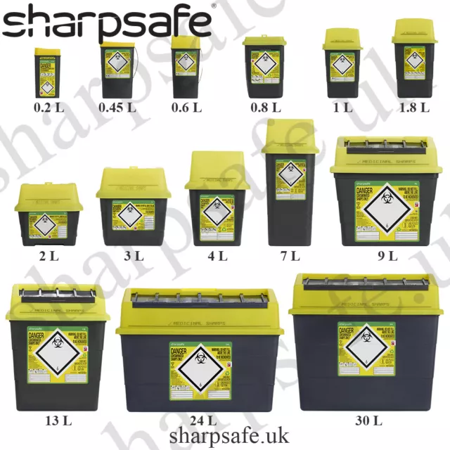 SHARPS WASTE BIN Box 0.2L,0.3L,0.45L,0.6L,1L,1.8L,2L,3L,4L,7L,9L,13L ...