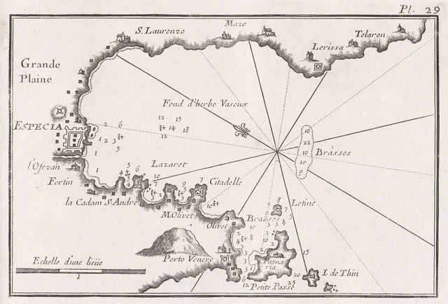 LA SPEZIA LIGURIA Italia Carta Mappa Roux Incisione 1764 EUR 50,18 ...