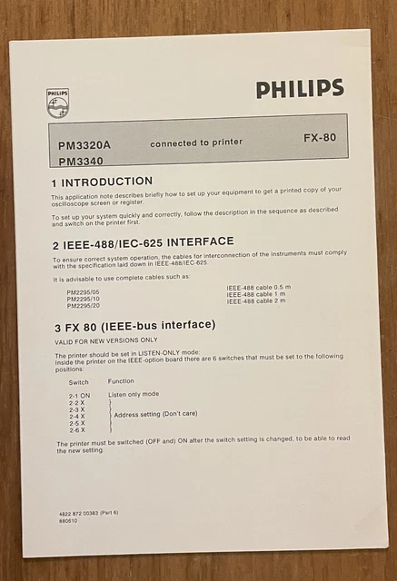 PHILIPS PM3320A PM3340 Oscilloscope Printer Interface FX-80 ...