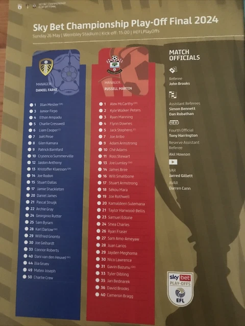 LEEDS UNITED V Southampton 2024 Championship Play Off Final @ Wembley £ ...