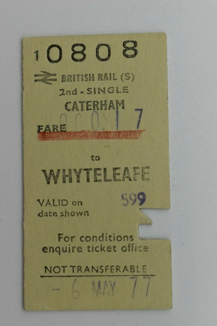 BRITISH RAILWAY TICKET 0808 CATERHAM to WHYTELEAFE 6 MAY 77 EUR 4,28 ...