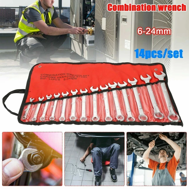 COMBINATION SPANNER SET 14 Piece Metric Combo Steel 6-24mm Garage Tool ...