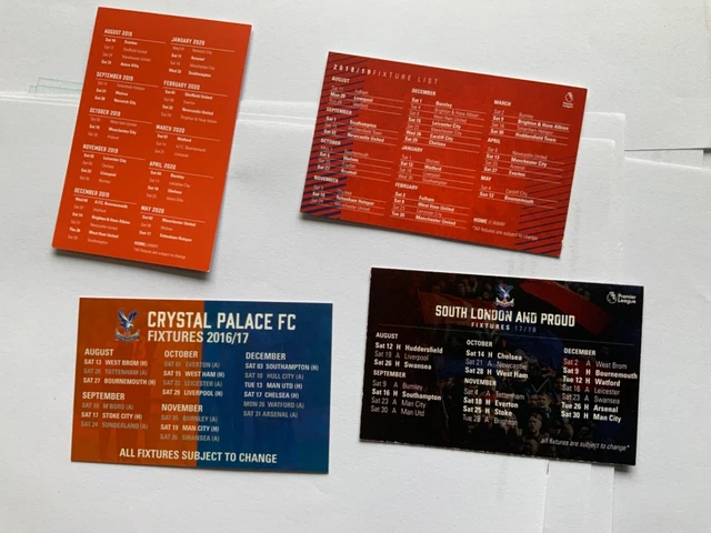 CRYSTAL PALACE FIXTURE card x 4 all different £3.50 - PicClick UK