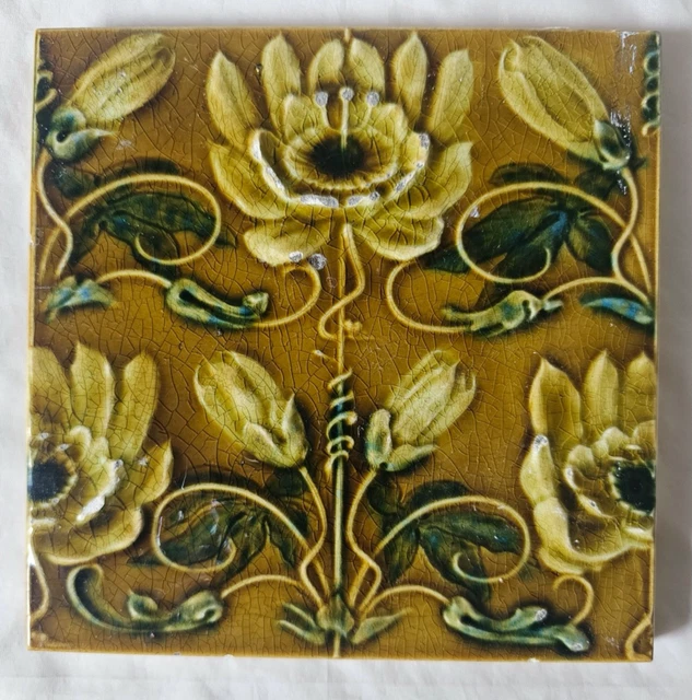 ENGLISH ART NOUVEAU Majolica Antique 6 Inch Tile £40.00 - PicClick UK