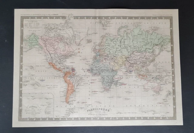 ANTIQUE (1862) French World Map - Planisphere - Felix Ansart £19.95 ...