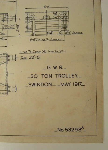 ORIGINAL ANTIQUE DIAGRAM GWR Railway 50 Ton Trolley Wagon Swindon Works ...