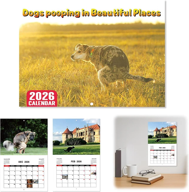 2026 DOGS POOPING in Beautiful Places Calendar, 2026 Puppy Funny Wall ...