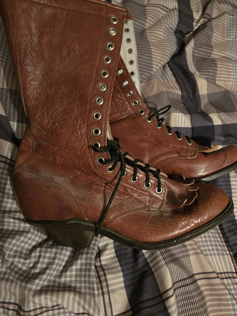 OLATHE WESTERN PACKER Brown Leather Boots 9.5M £60.46 - PicClick UK