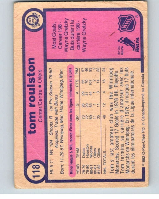 1982-83 O-PEE-CHEE #118 Tom Roulston RC Rookie Edmonton Oilers V57908 ...