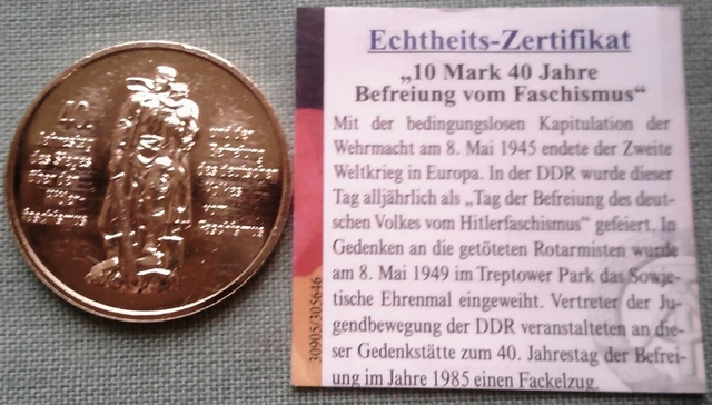 DDR 10 MARK 40 Jahre Befreiung vom Faschismus 1985, vergoldet EUR 7,80 ...