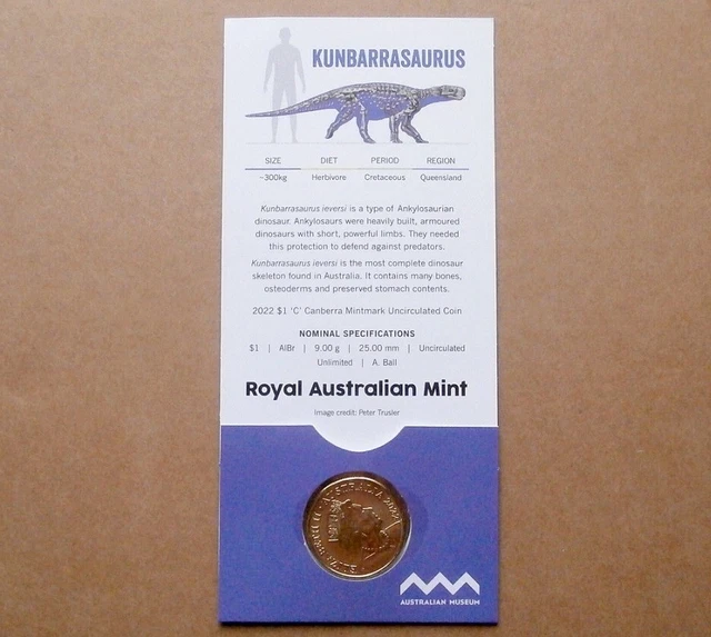 AUSTRALIA 2022 $1 Dinosaurs Downunder "Kunbarrasaurus" "C" UNC Coin $14 ...