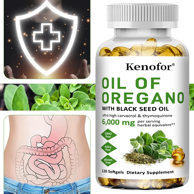 OIL OF OREGANO Softgels 2 in 1 6000mg with Black Seed Oil 200mg Immune ...