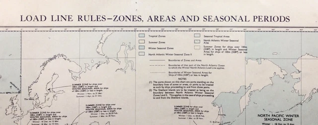 RARE ADMIRALTY SEA CHART. No. D.6083. LOAD LINE RULES & ZONES ...
