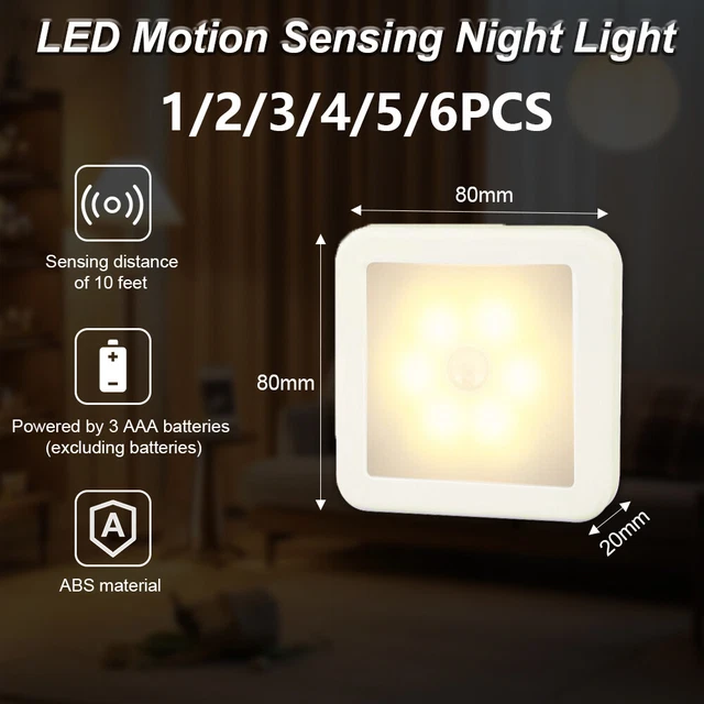 LED MOTION SENSOR Lights PIR Wireless Night Lighting Cabinet Stair Lamp ...