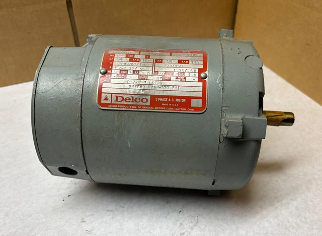 DELCO 3-PHASE 1/4 HP A.C. Motor - Model: 2J7724C2 - 1170 rpm - Cont ...