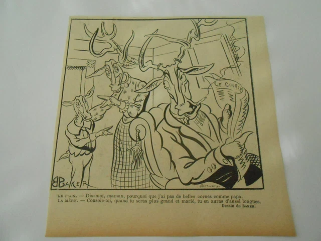 1905 ORIGINAL PRINT Humour Le Paon pourquoi j'ai pas de belles cornes ...