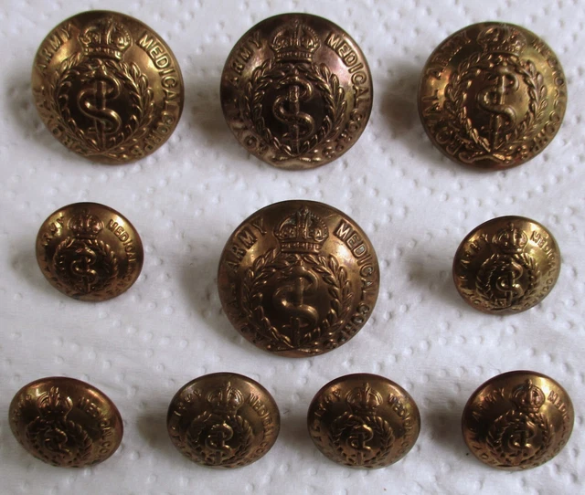 SET 10X UK:&ROYAL ARMY MEDICAL CORPS BRASS BUTTONS" (24mm-16mm, RAMC ...