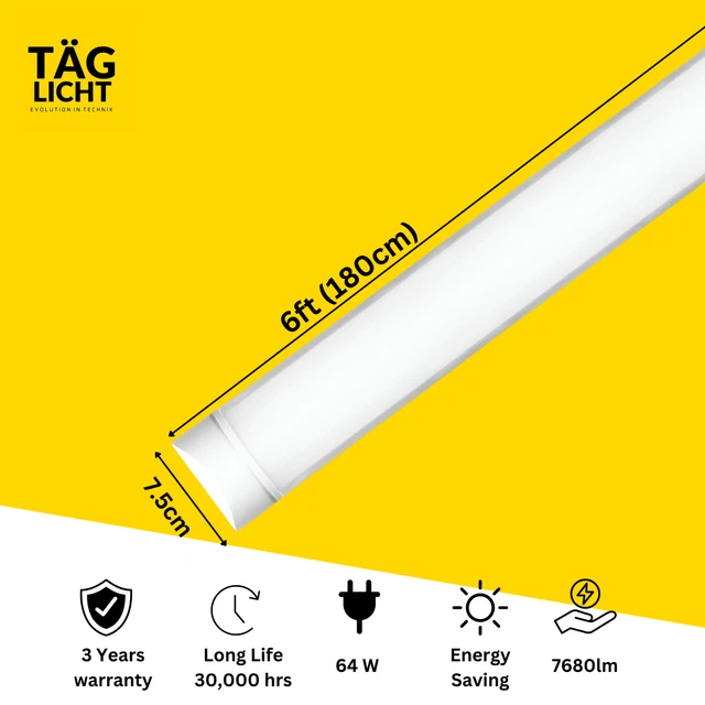 BRIGHT 6FT STRIP Batten Light LED Tube Light Fitting 6500K Ultra Slim ...